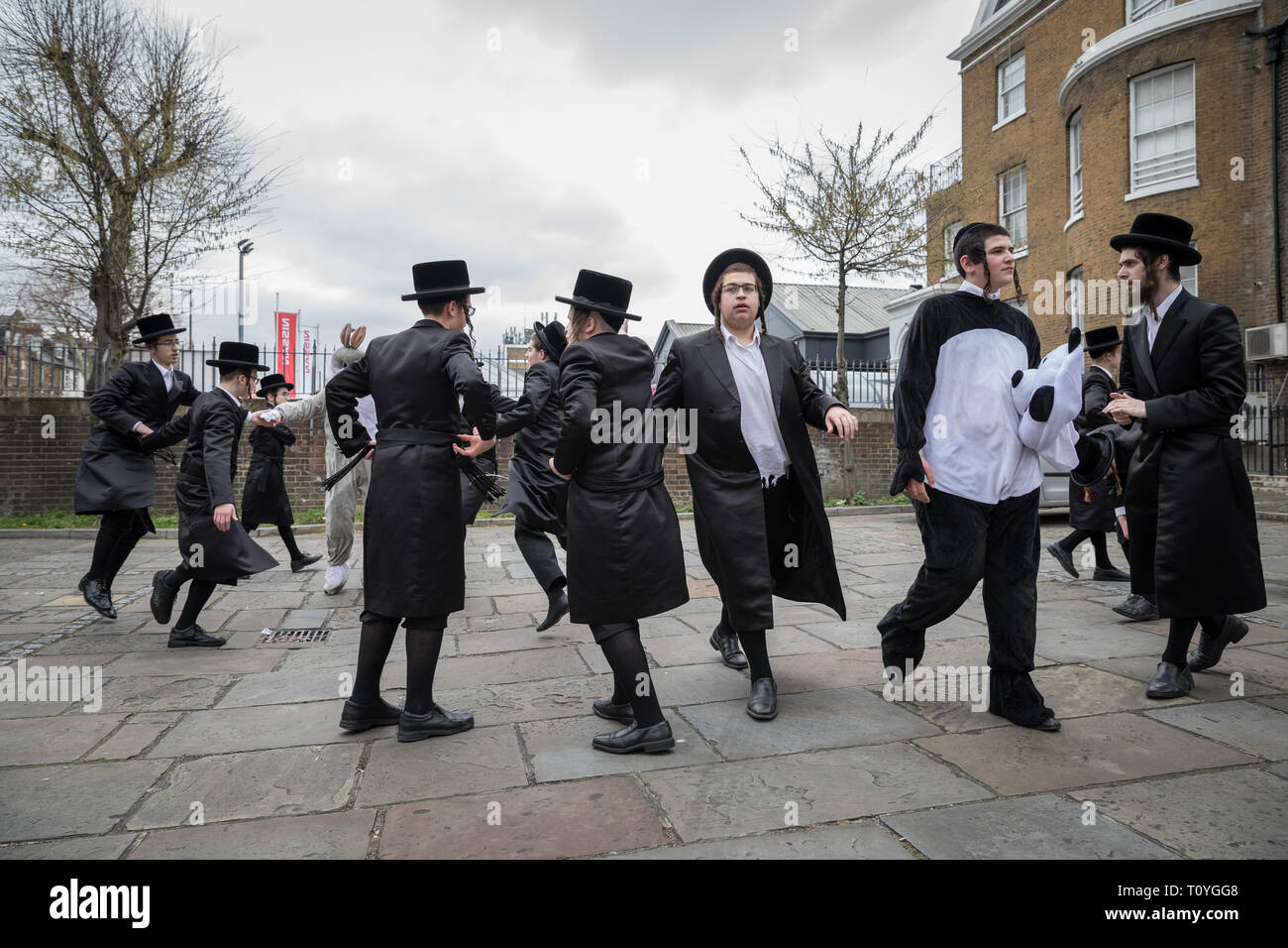 London, UK. 21st March, 2019. Haredi Jews in north London gather in ...