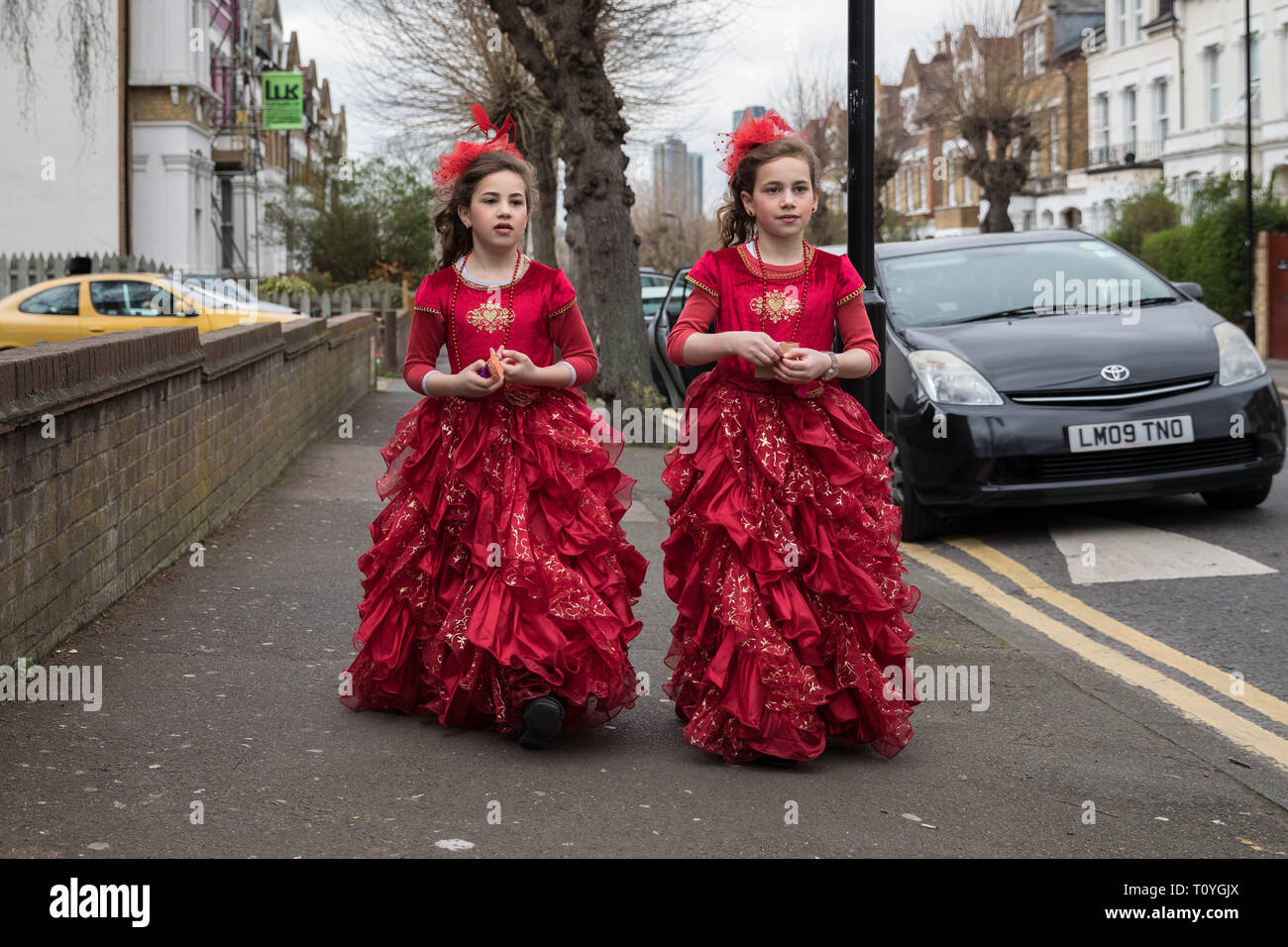 London, UK. 21st March, 2019. Haredi Jews in north London gather in ...