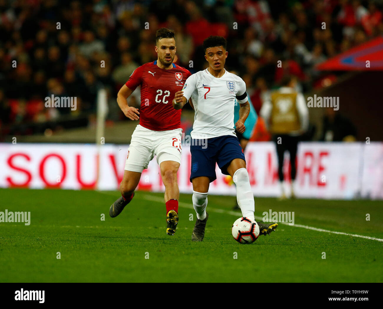 London, UK. 22nd Mar 2019. Jadon Sancho of England during European ...