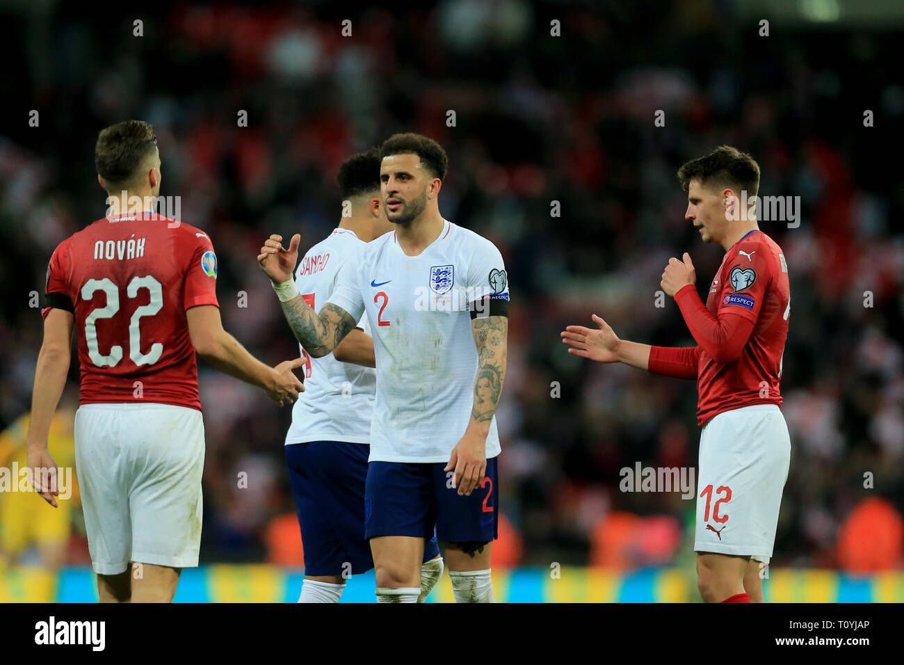 London, UK. 22nd Mar 2019. Kyle Walker and Czech Republic defender ...