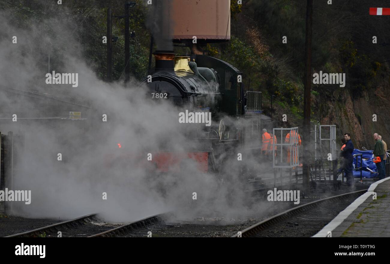 Great Western steam locomotive 7802 Bradley Manor in a cloud of steam ...