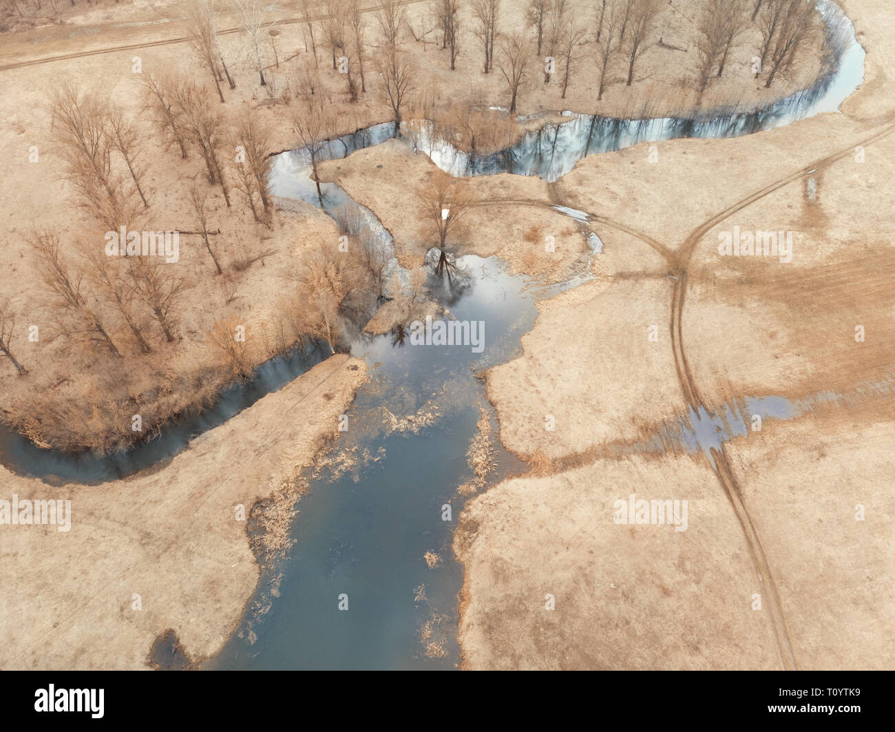 Aerial view of the spring river in March Stock Photo - Alamy