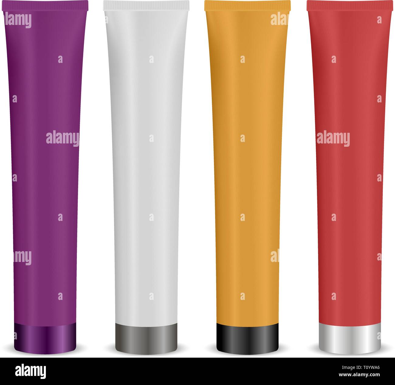 Set of different color Cosmetic tubes. Vector illustration. Mockup ...