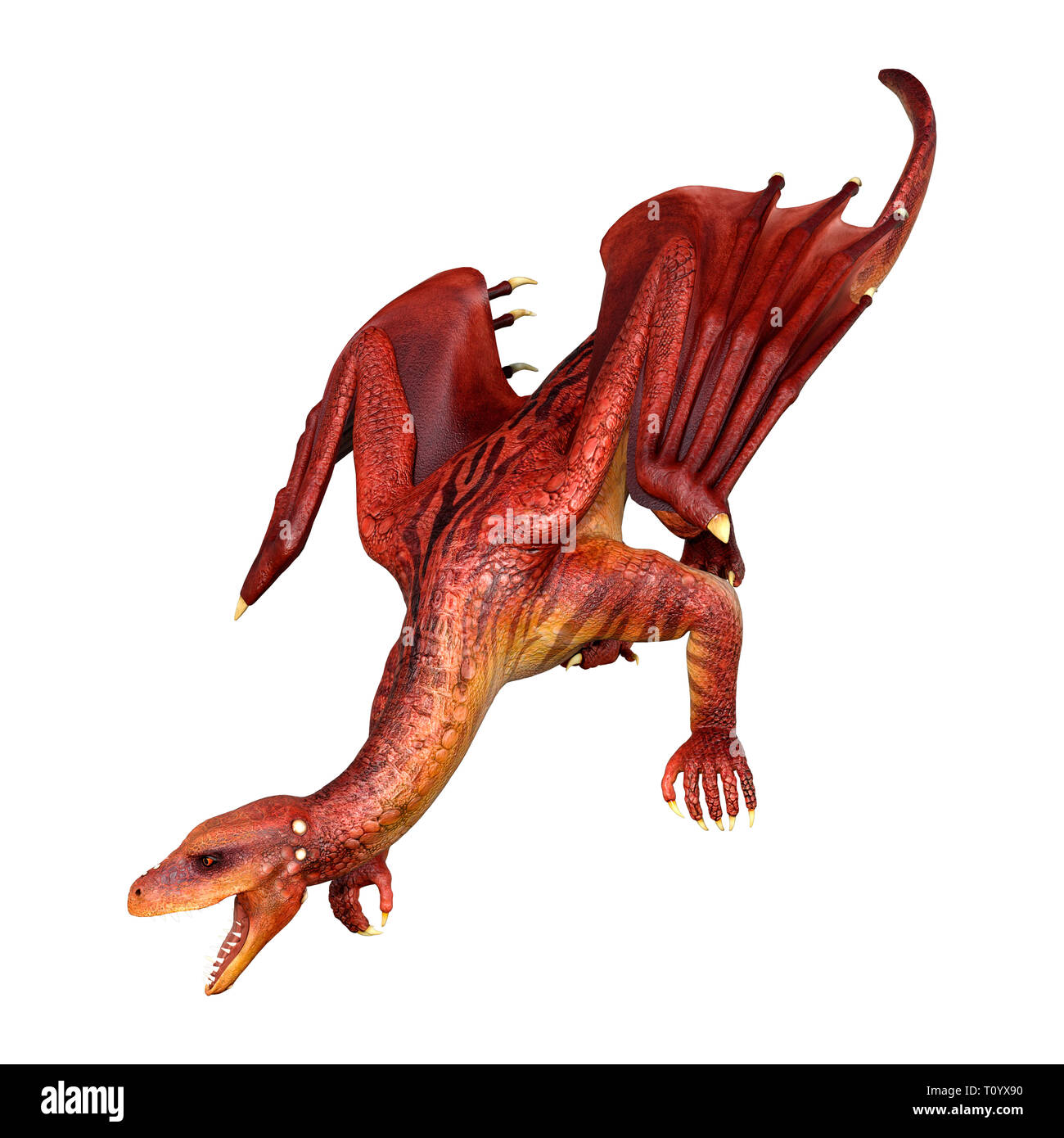 3D rendering of a red fantasy dragon isolated on white background Stock ...
