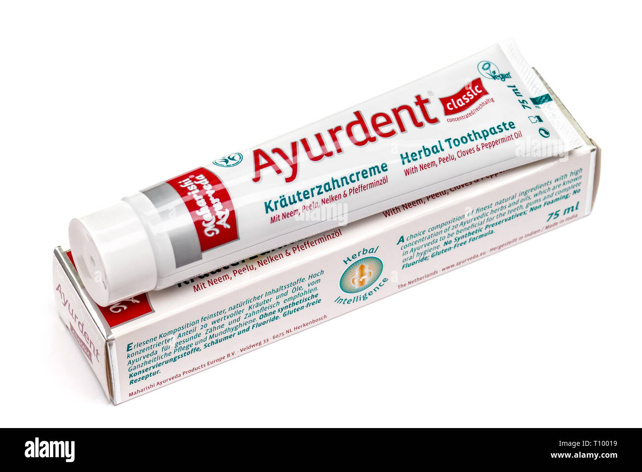 Ayurdent classic herbal vegan toothpaste isolated on white background ...
