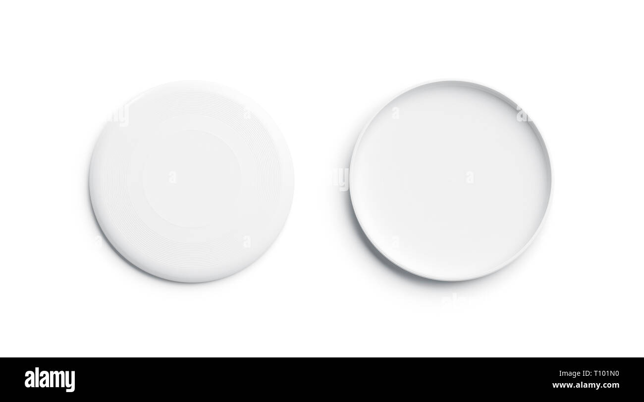 Blank white plastic frisbee mockup, isolated, front and back, 3d ...