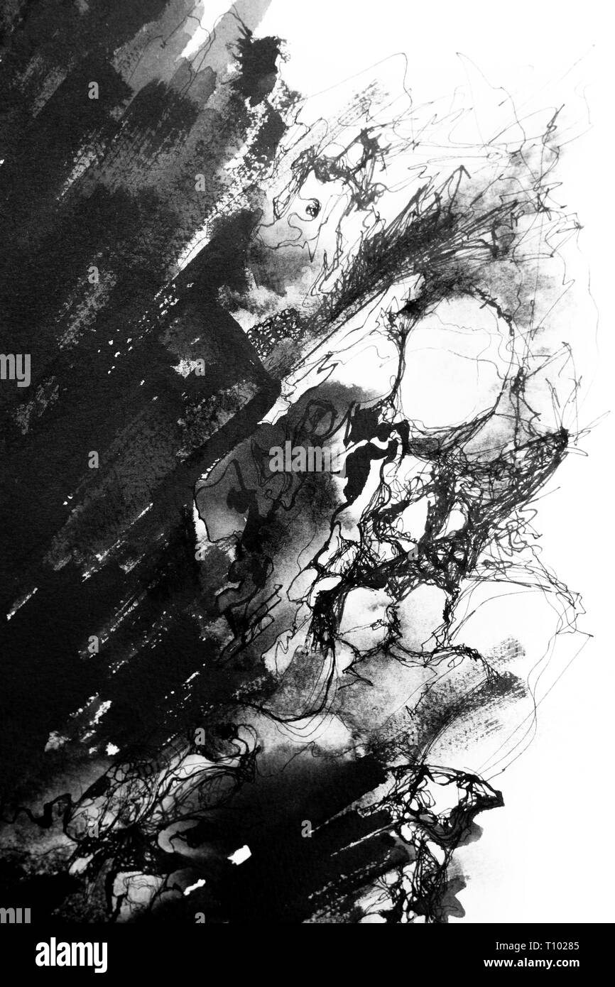 Black and white hand painted splatter effect Stock Photo - Alamy
