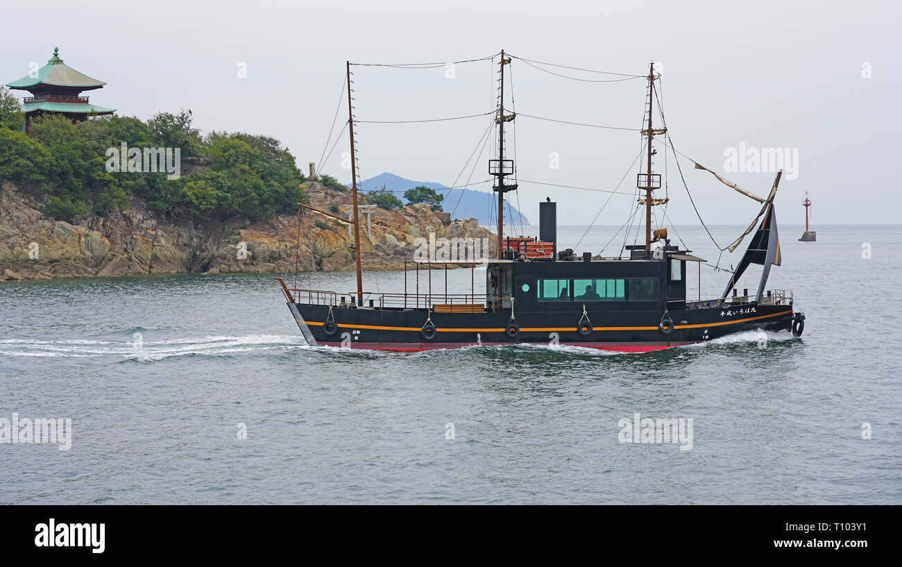 TOMONOURA, JAPAN –27 FEB 2019- Day view of boats in the harbor of ...