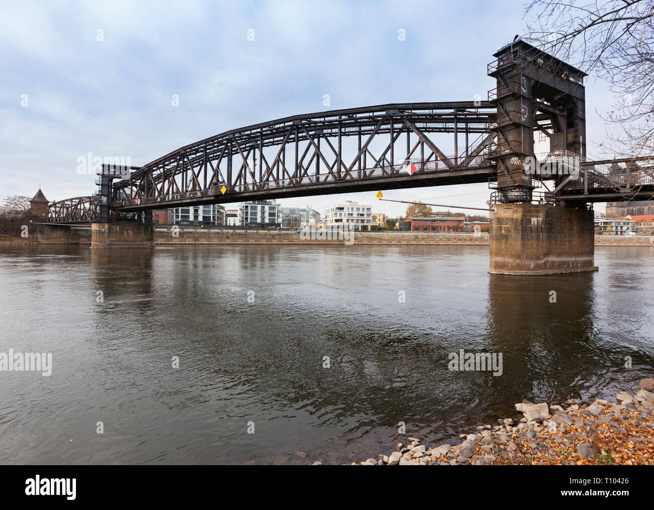 Historic lift bridge across Elbe river at Magdeburg Stock Photo - Alamy