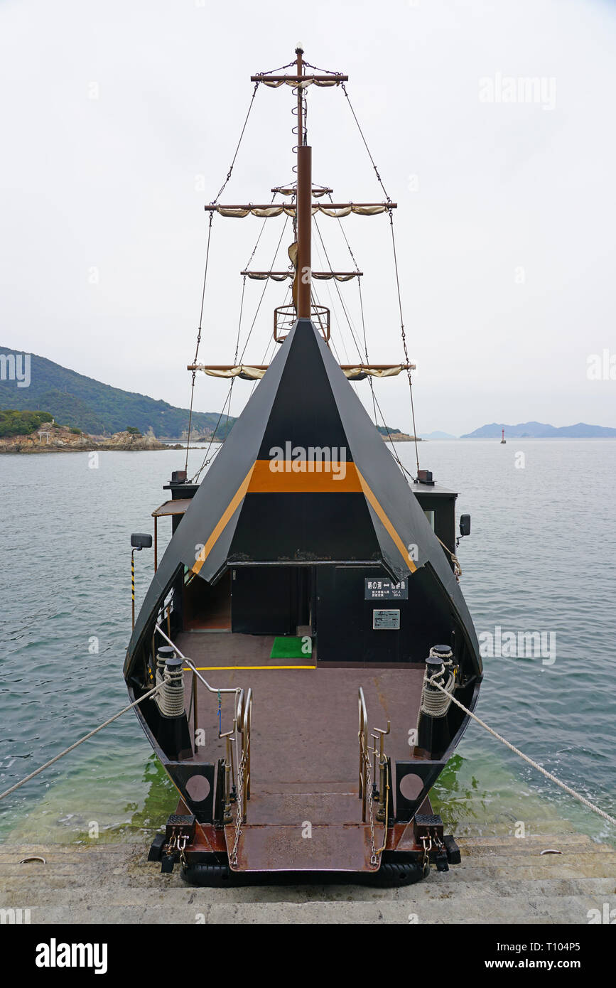 TOMONOURA, JAPAN –27 FEB 2019- Day view of boats in the harbor of ...