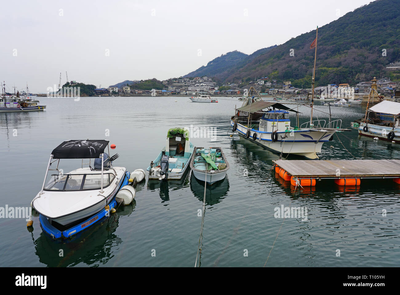 TOMONOURA, JAPAN –27 FEB 2019- Day view of boats in the harbor of ...