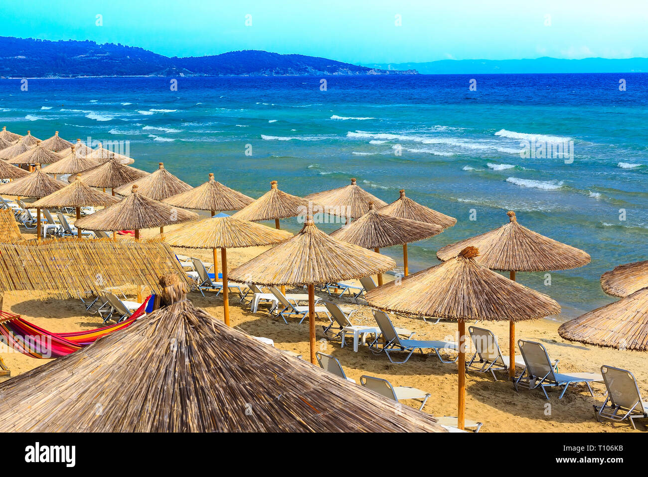 Summer greek beach vacation panoramic background with turquoise sea ...