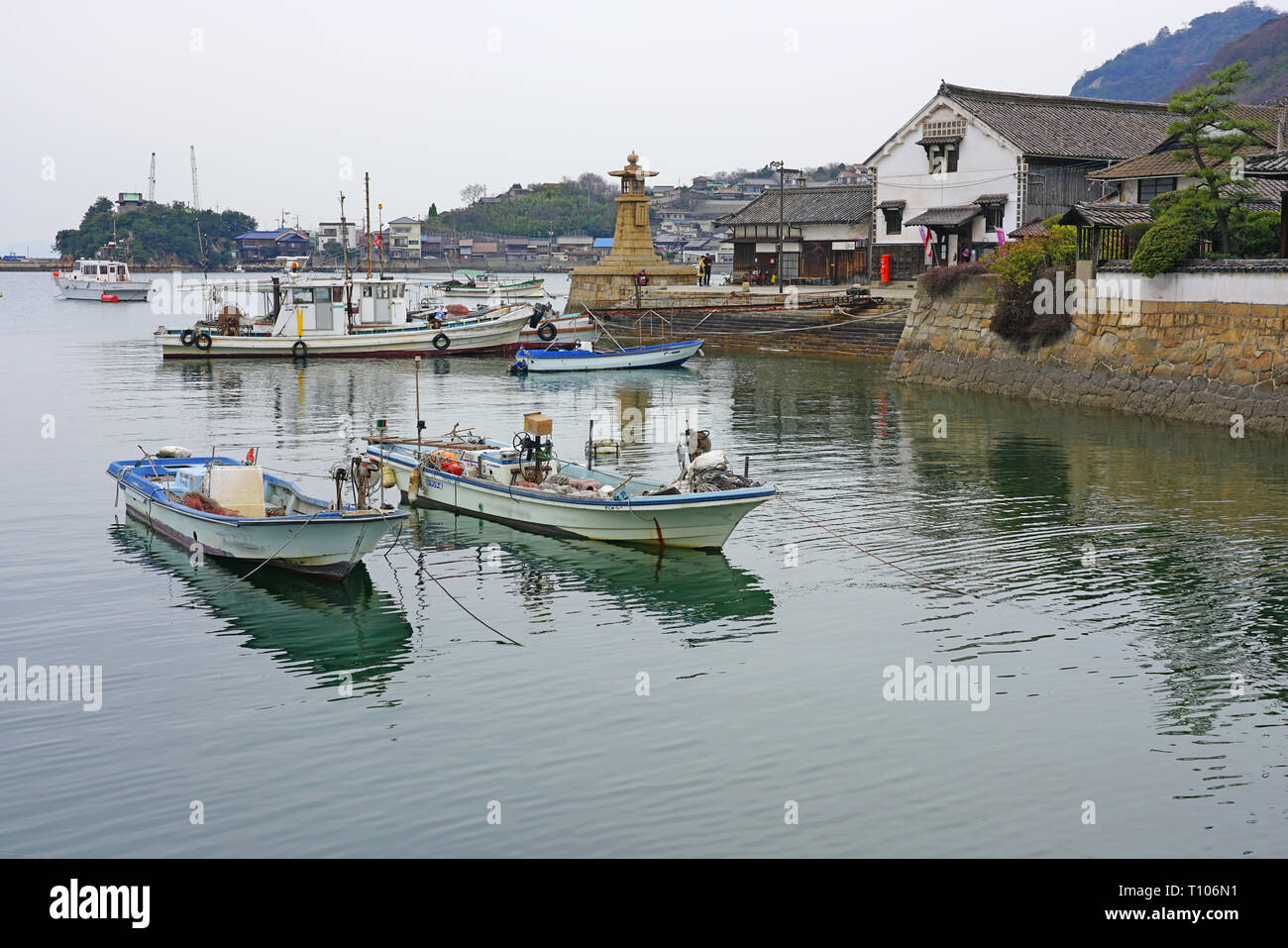 TOMONOURA, JAPAN –27 FEB 2019- Day view of boats in the harbor of ...
