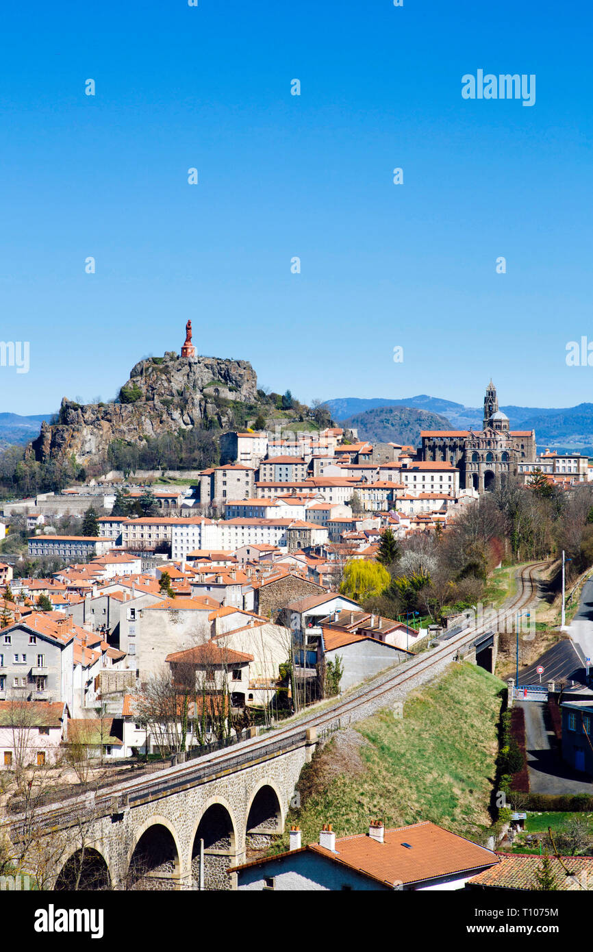 Le Puy-en-Velay (south-central France): Overview with the railway line ...