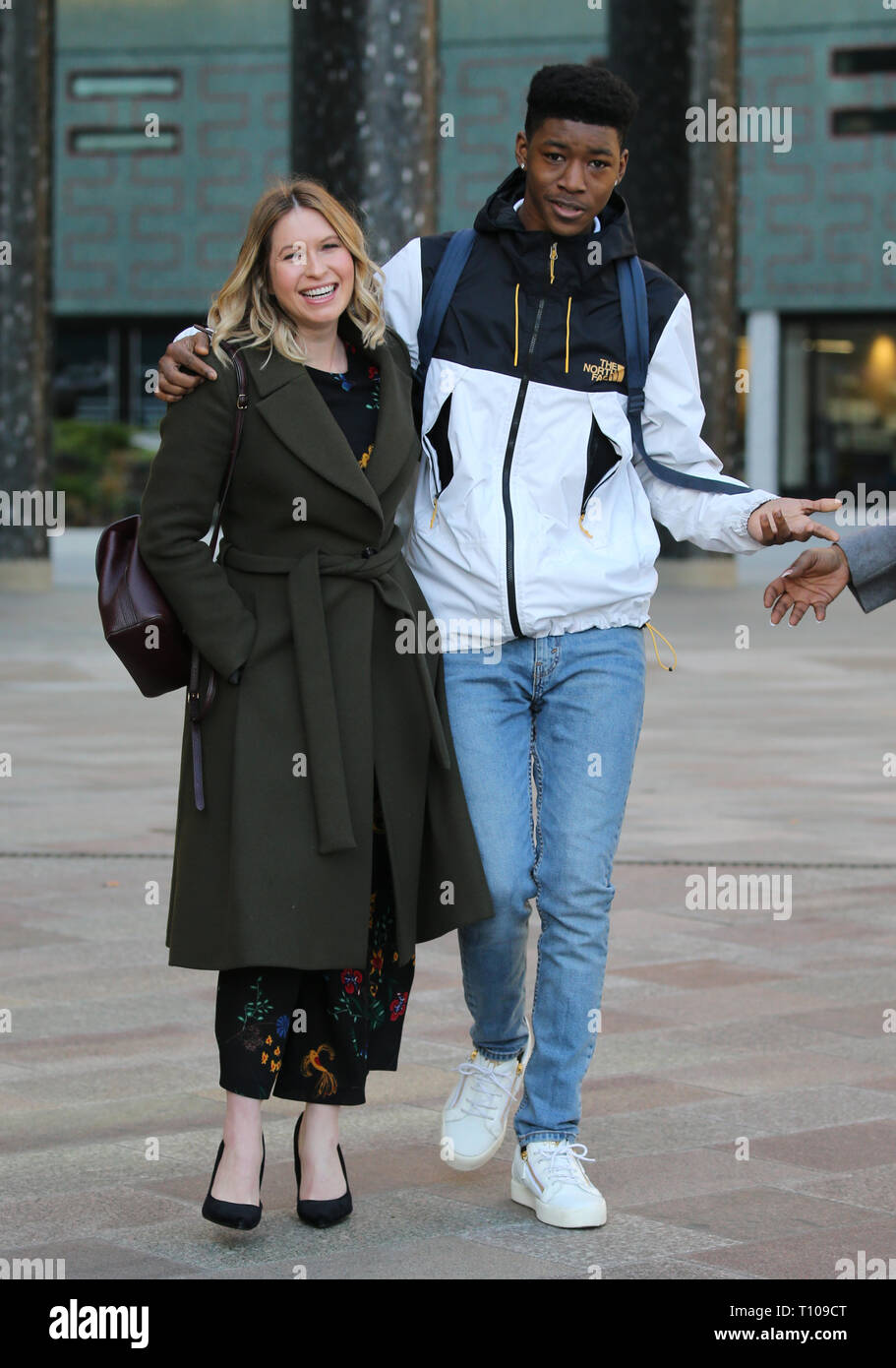 Brooke Kinsella and Kai Francis Lewis outside ITV Studios Featuring ...