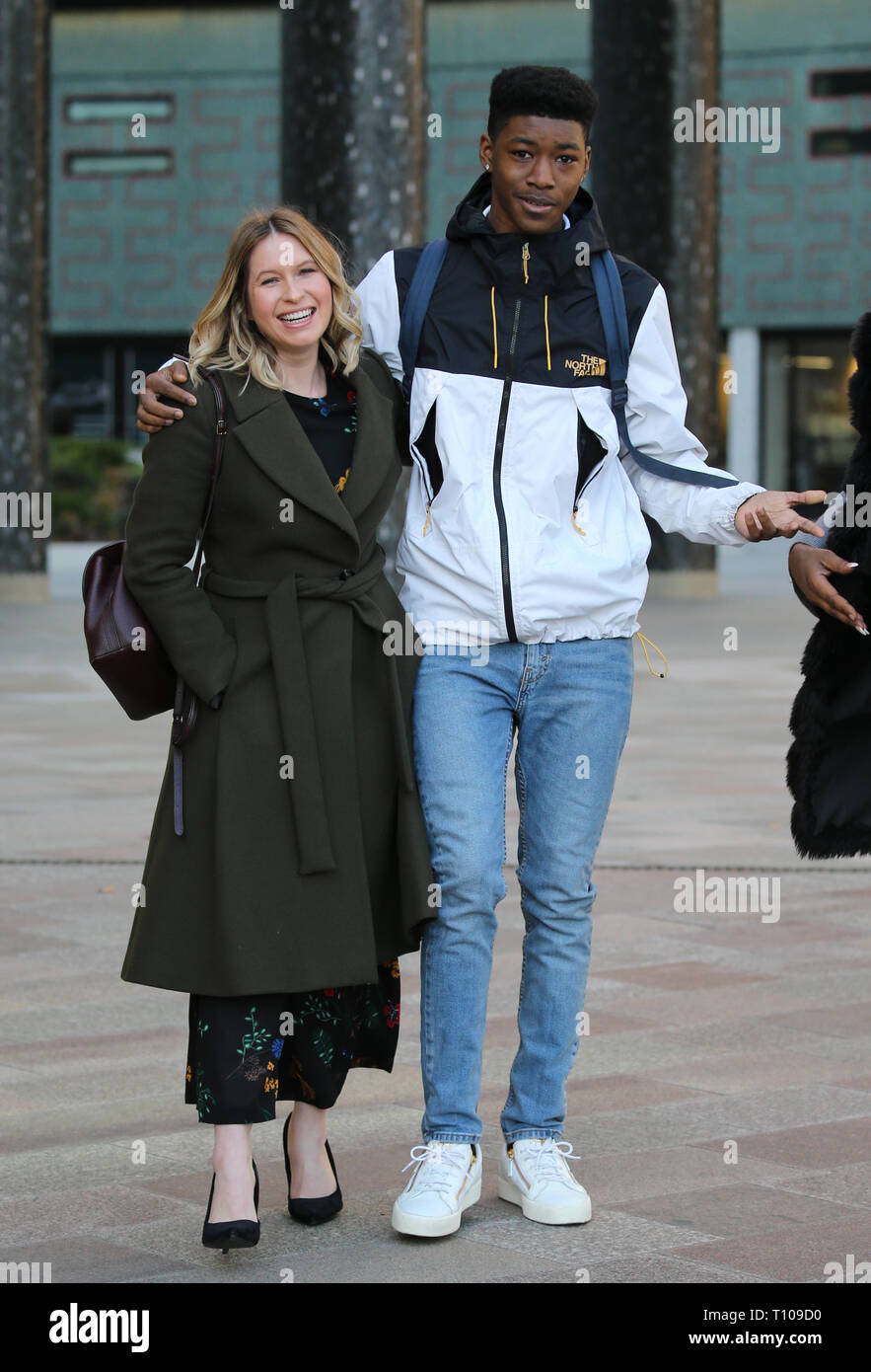 Brooke Kinsella and Kai Francis Lewis outside ITV Studios Featuring ...