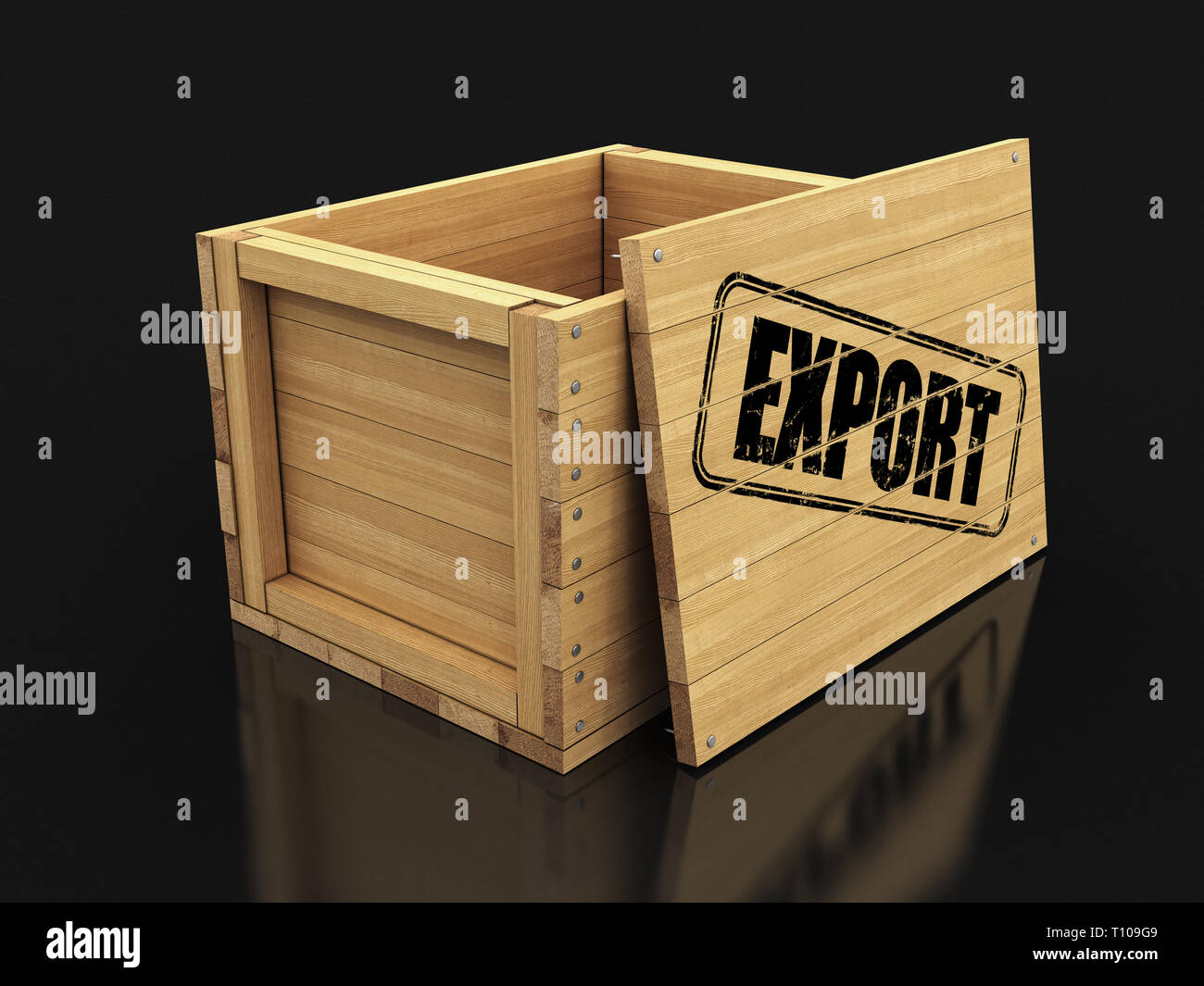 Wooden crate with stamp Export. Image with clipping path Stock Photo ...