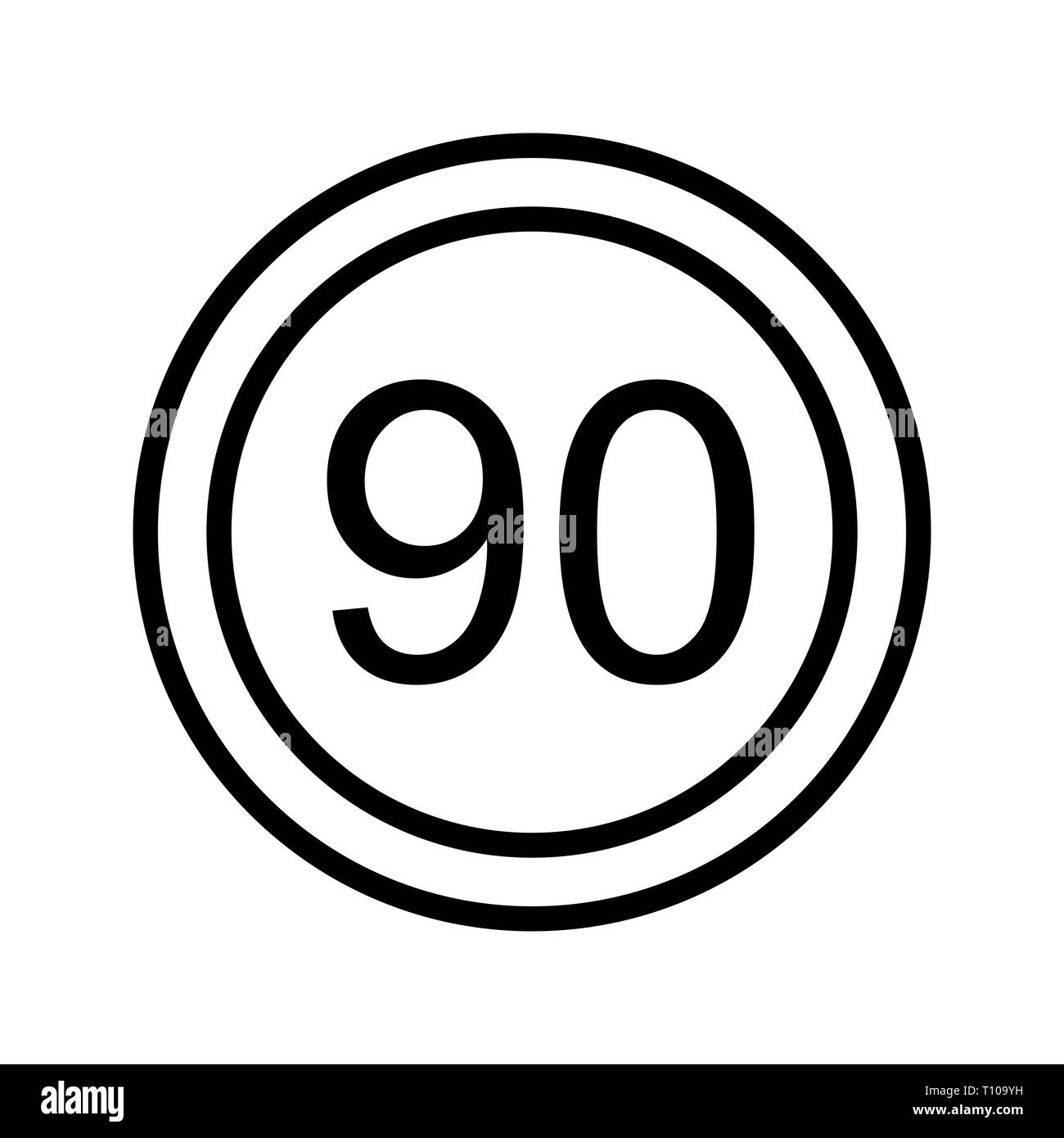 Illustration Speed limit 90 Icon Stock Photo - Alamy