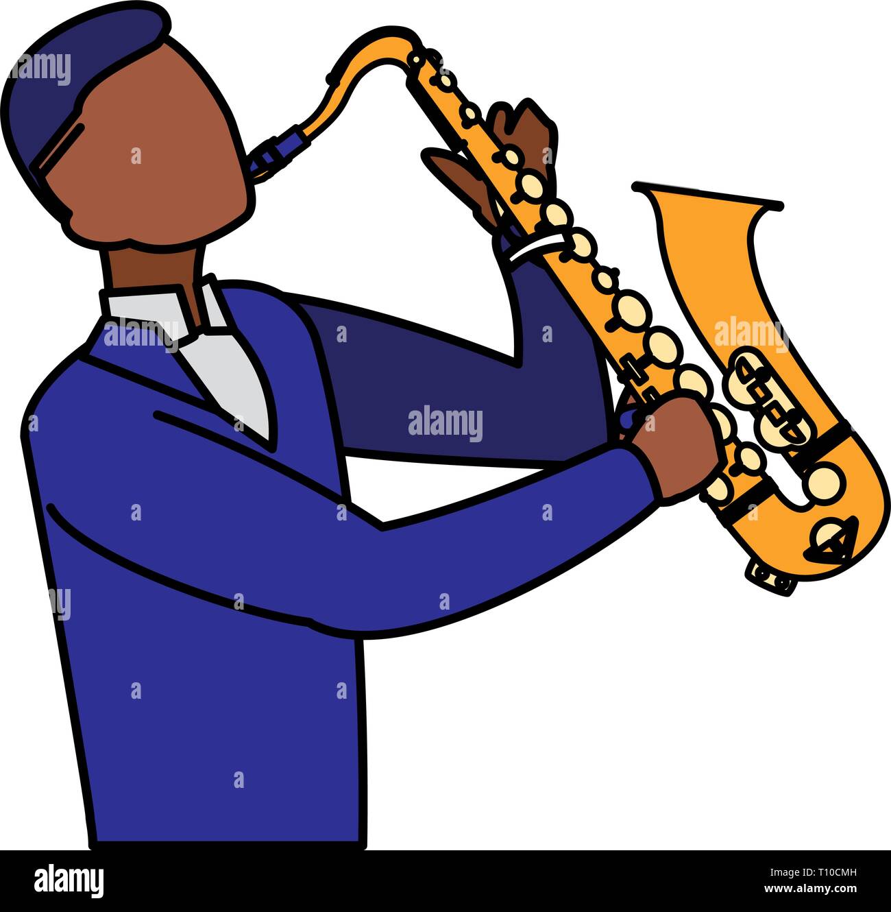 black musician jazz playing saxophone character vector illustration ...