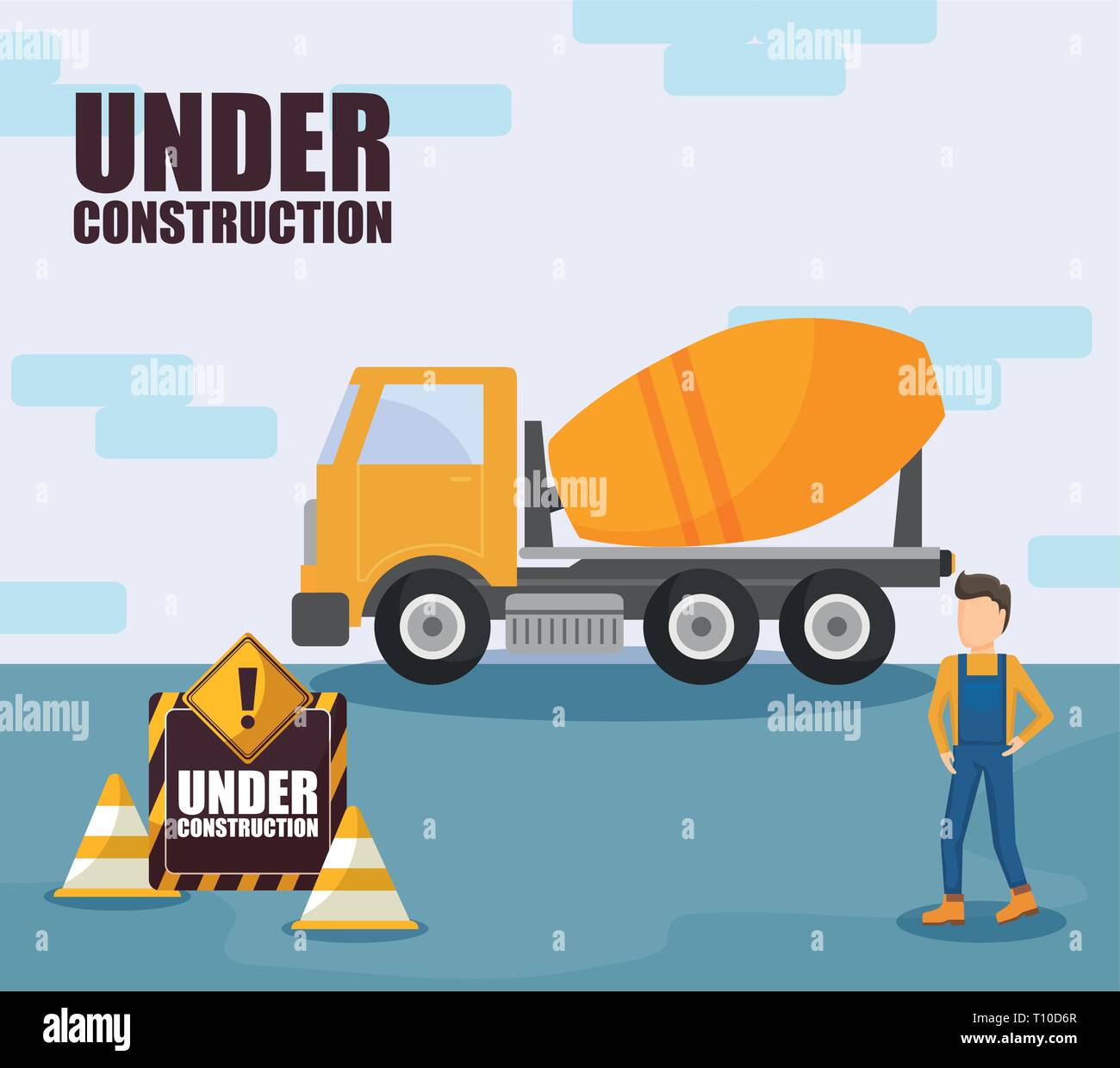 under constructionconcrete transport truck and worker vector ...