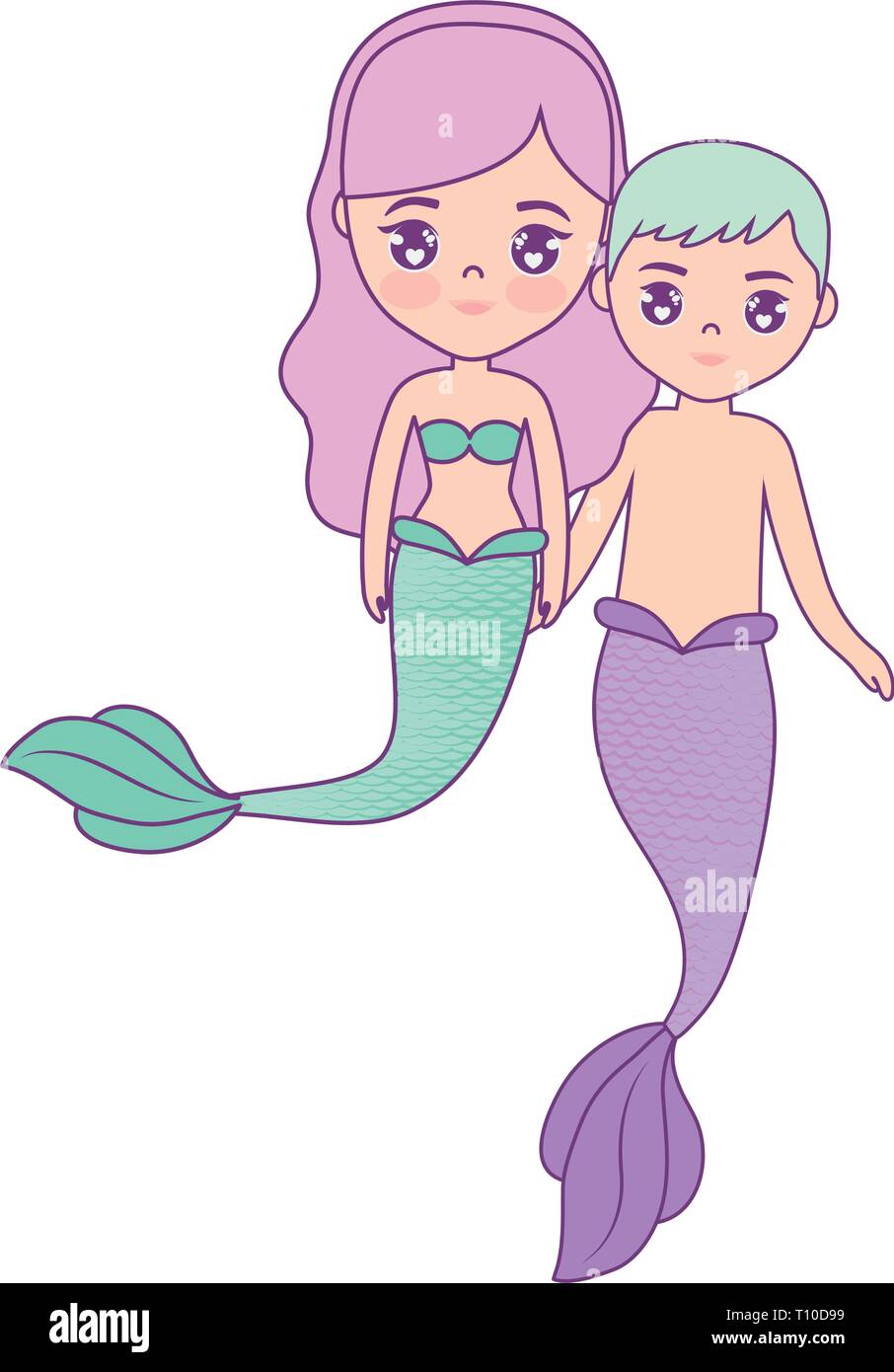 cute couple mermaids character vector illustration design Stock Vector ...