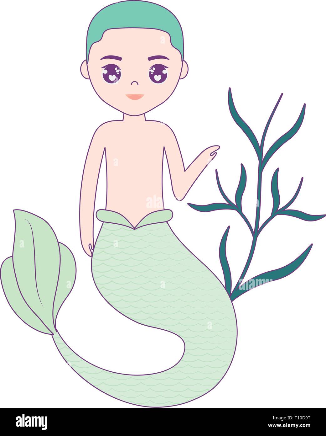 mermaid male with seaweed vector illustration design Stock Vector Image ...