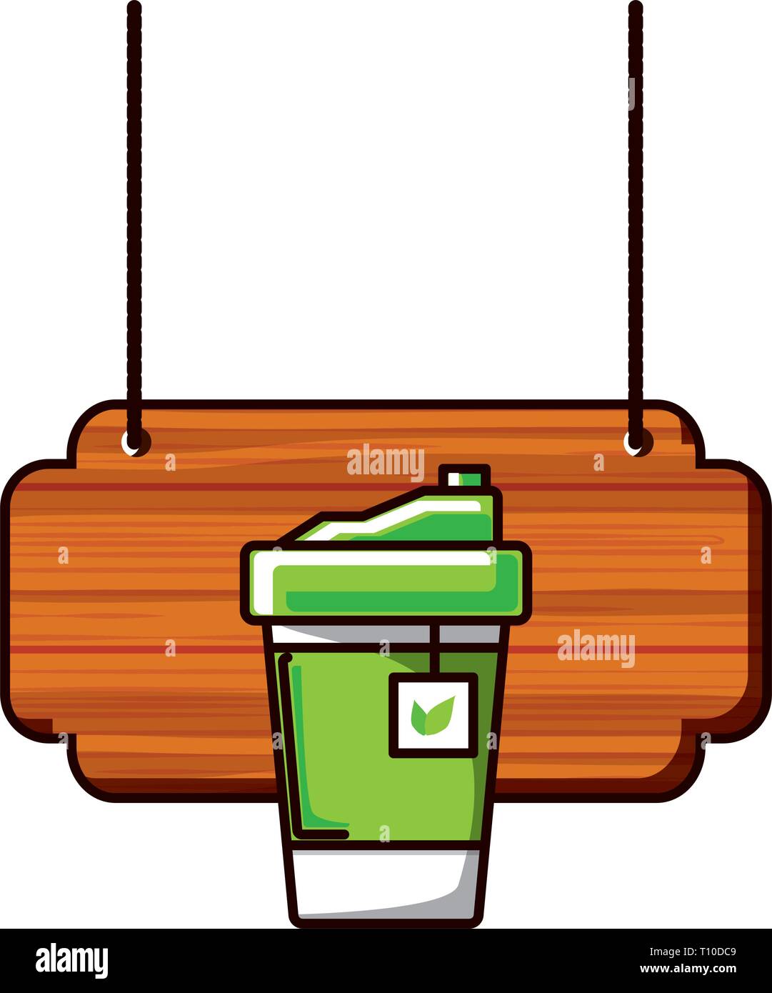 label wooden with tea container plastic vector illustration design ...