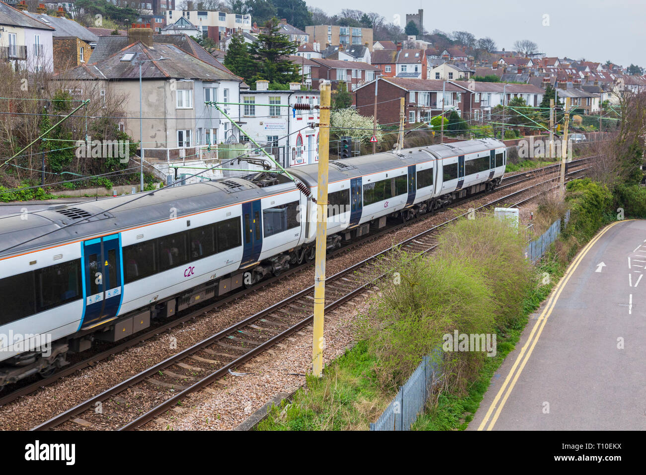 A C2C Commuter Train Passing Through Old Leigh En-route to Shoeburyness ...