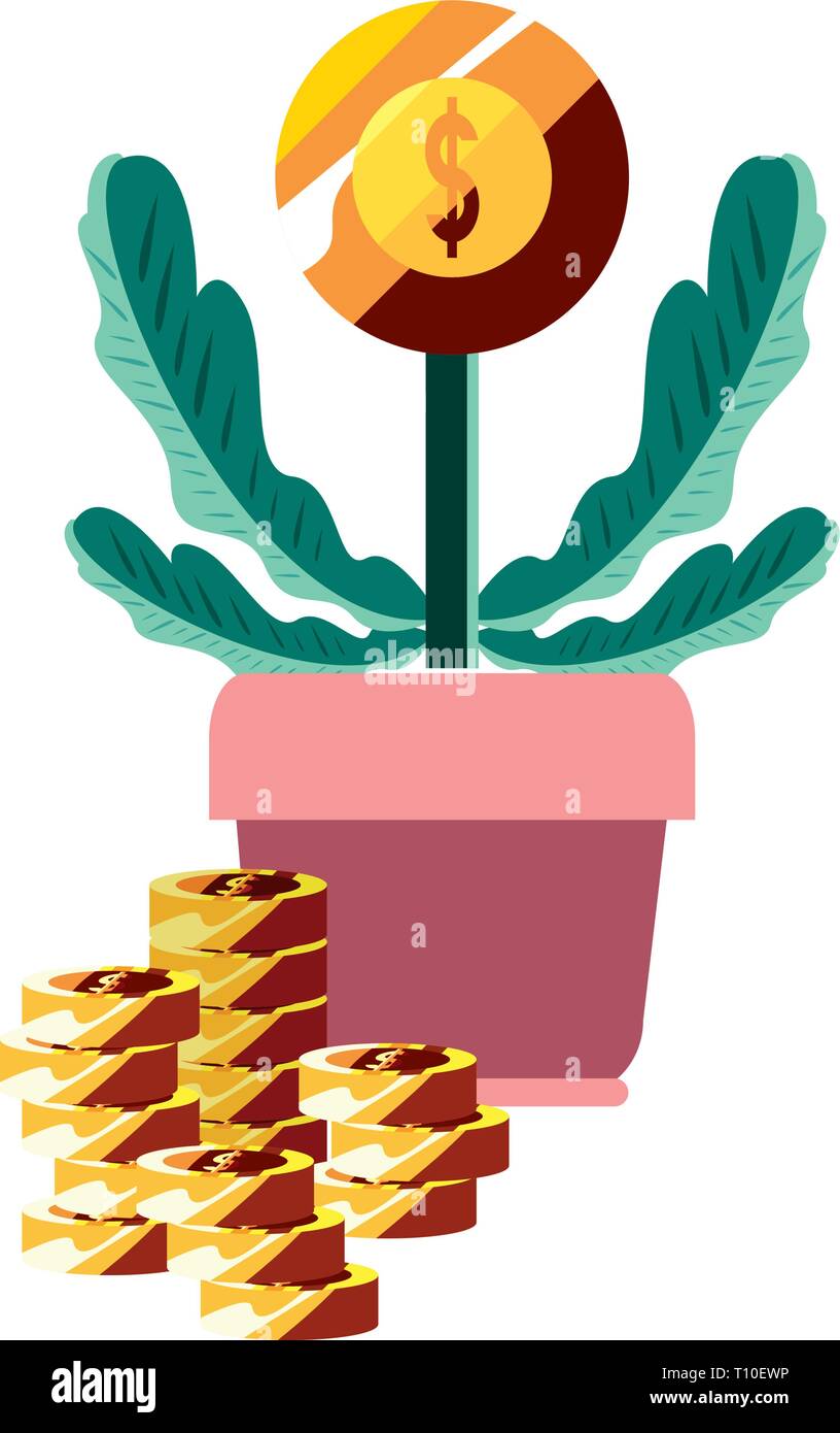potted plant coin money fortune vector illustration Stock Vector Image ...