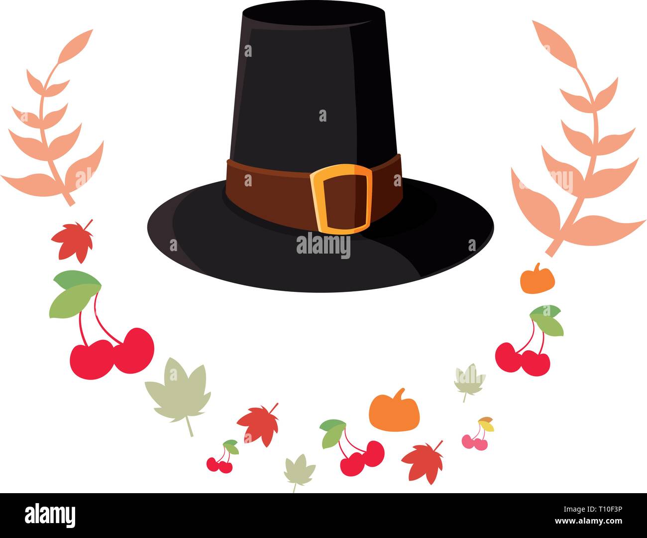 pilgrim hat thanksgiving celebrate leaves vector illustration Stock ...