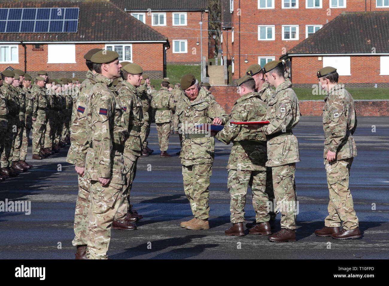 The Prince of Wales, Colonel, Welsh Guards, presents campaign medals to ...