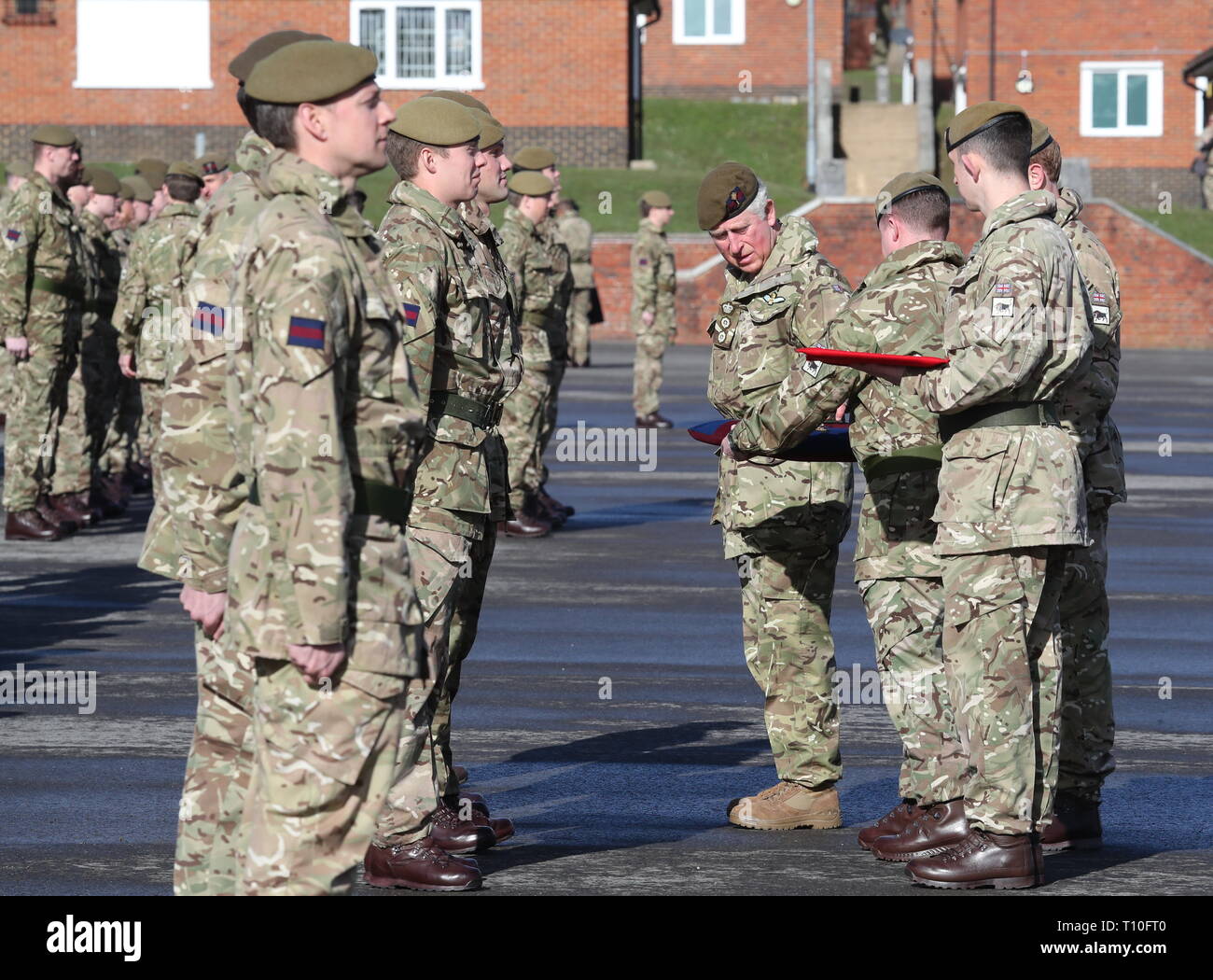 The Prince of Wales, Colonel, Welsh Guards, presents campaign medals to ...