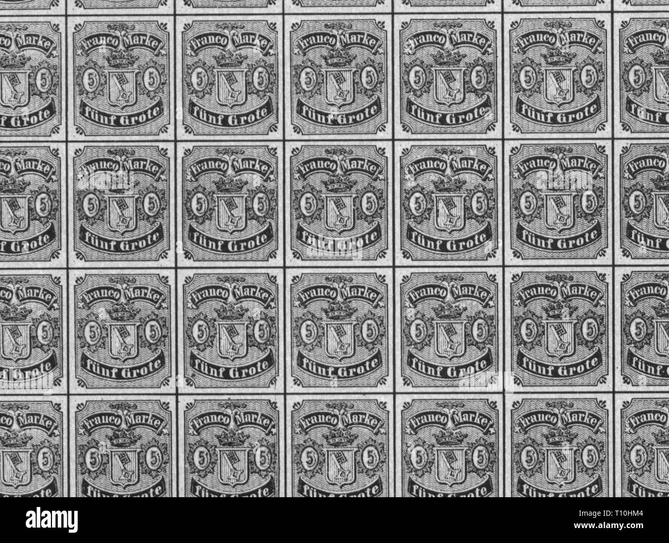 mail, postage stamps, Germany, Free City of Bremen, 5 Grote postage ...