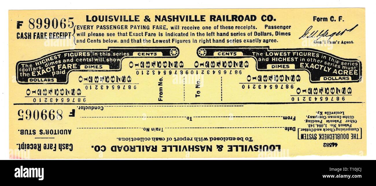 Fare receipt from the Louisville and Nashville Railroad, which operated ...