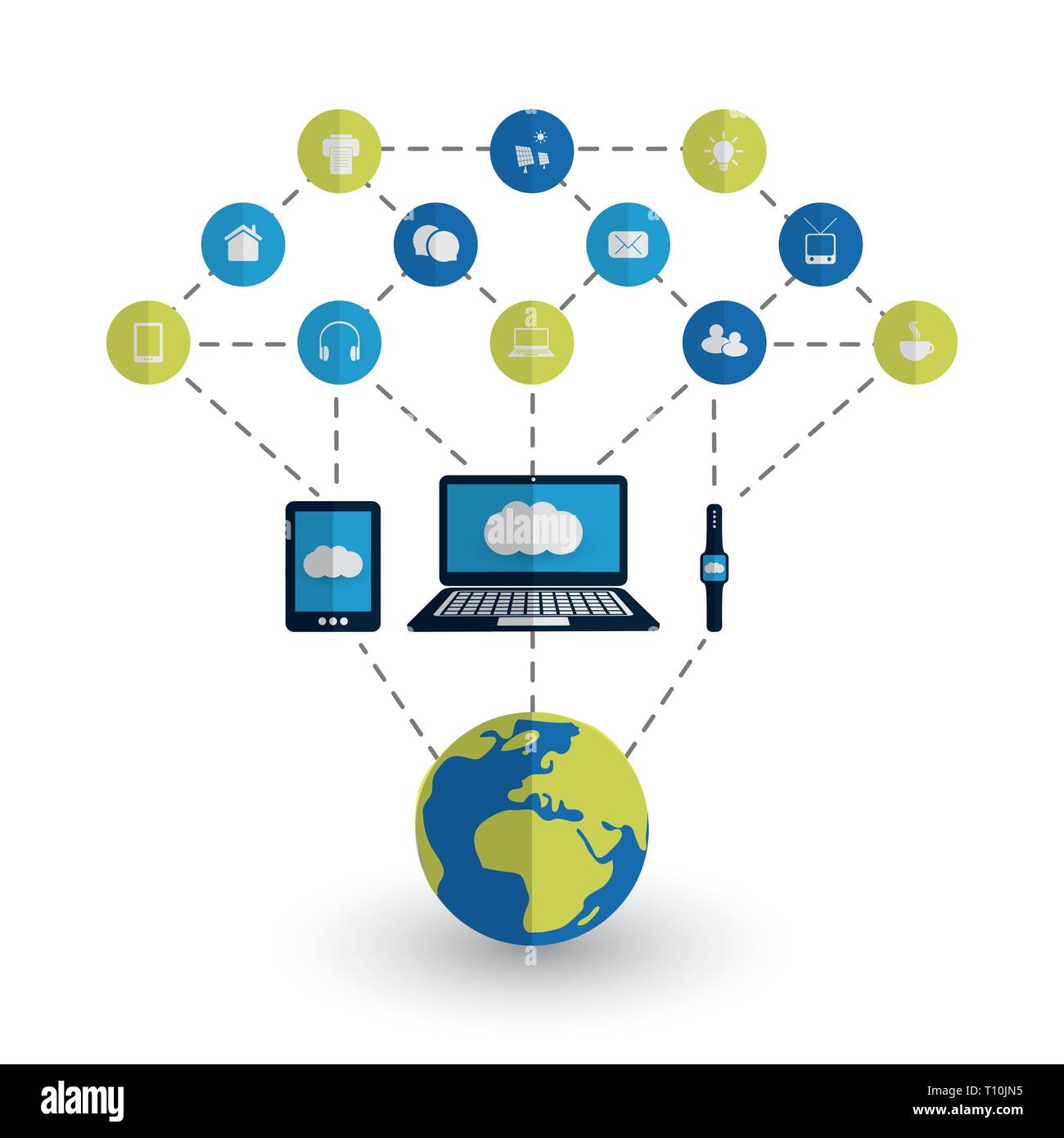 Digital World Networks Iot And Cloud Computing Concept Design With Earth Globe And Icons