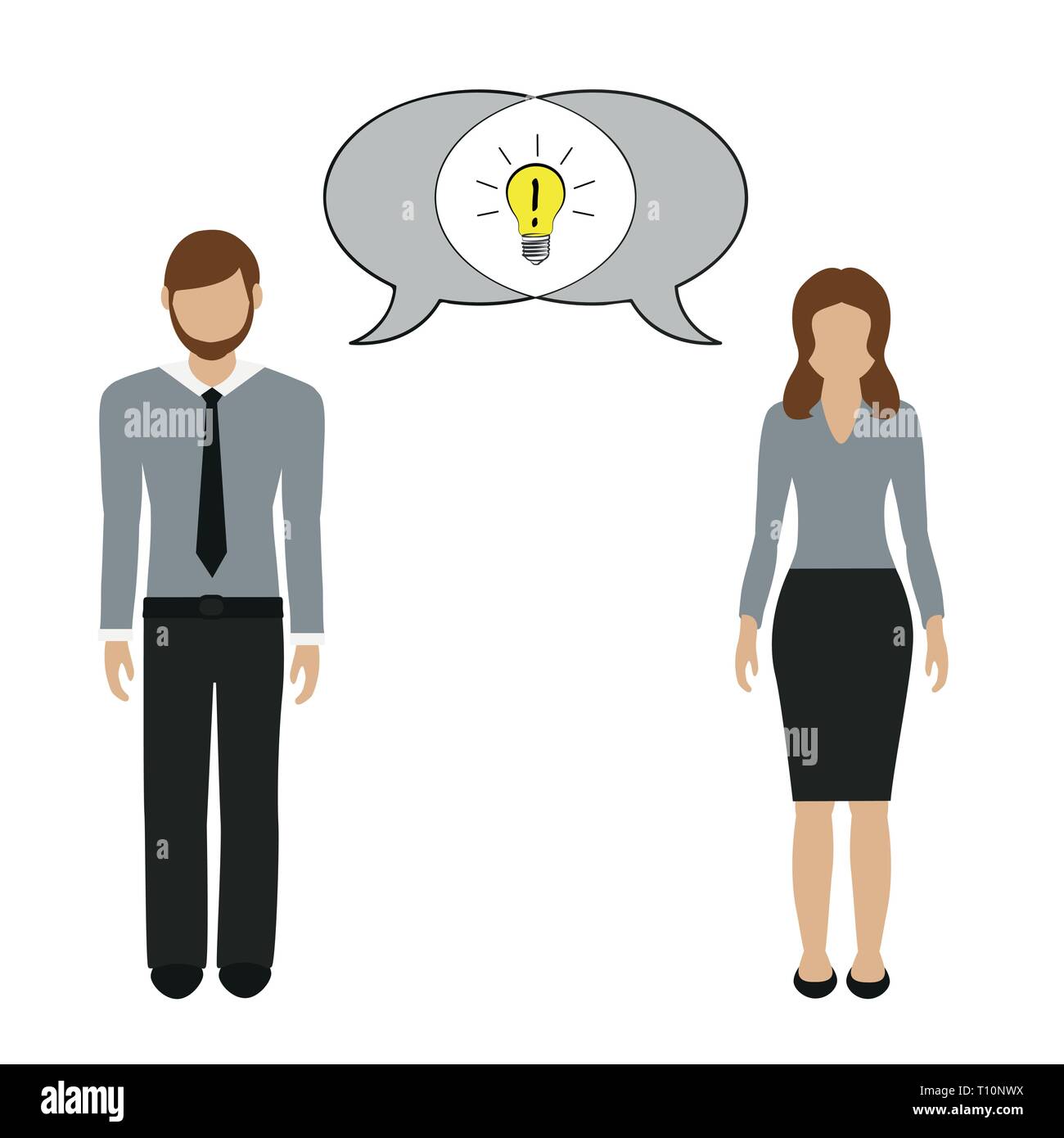 man and woman have one idea communication concept vector illustration ...