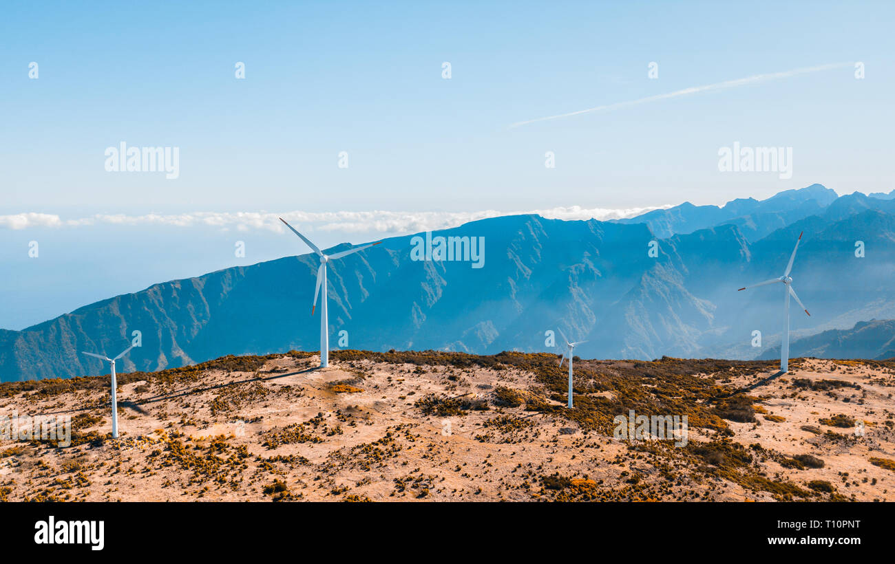Aerial view of wind farm in rural area on bright sunny day in "Paul da ...