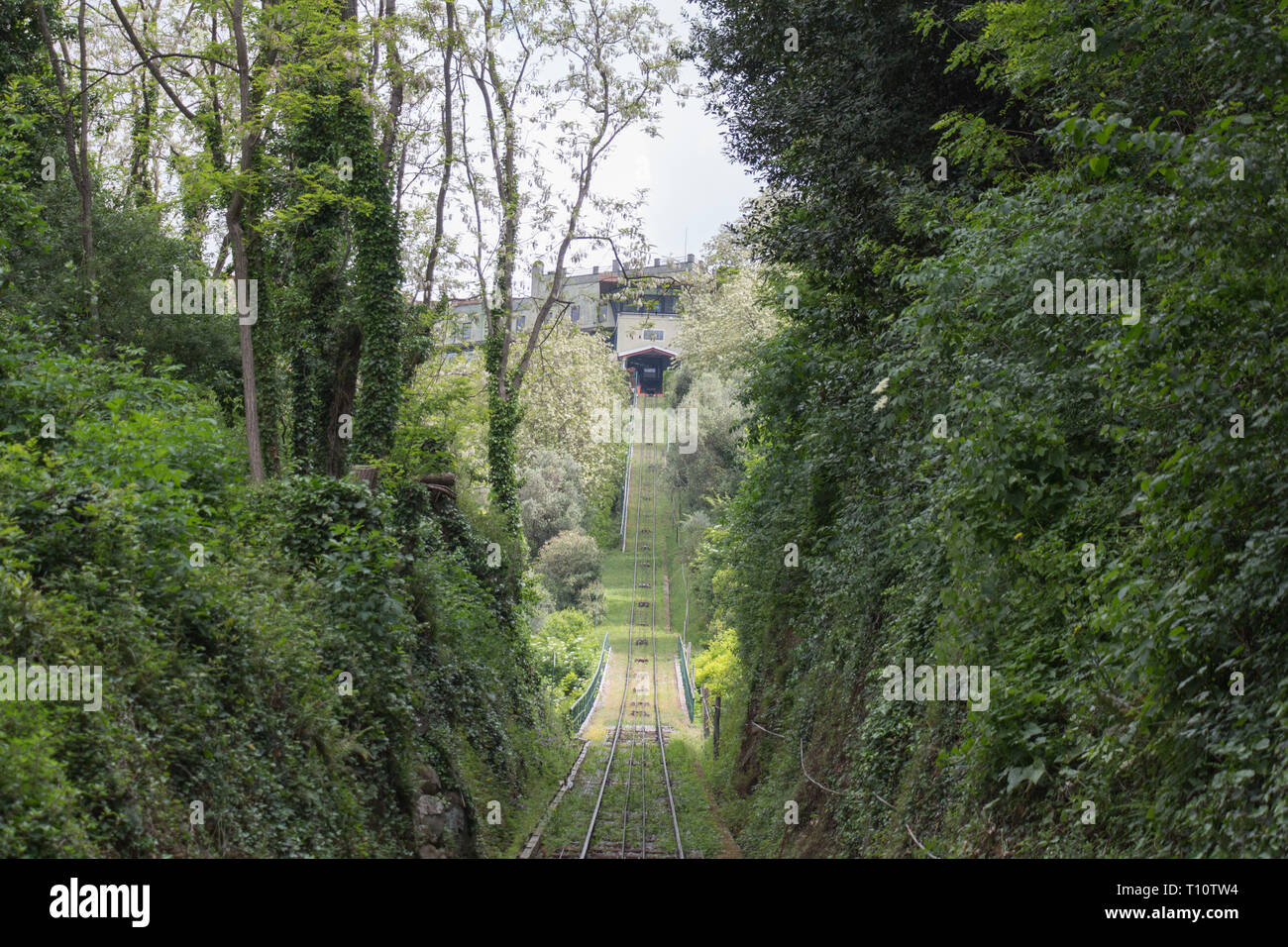 The view of oldest operating funicular railroad between Montecatini ...