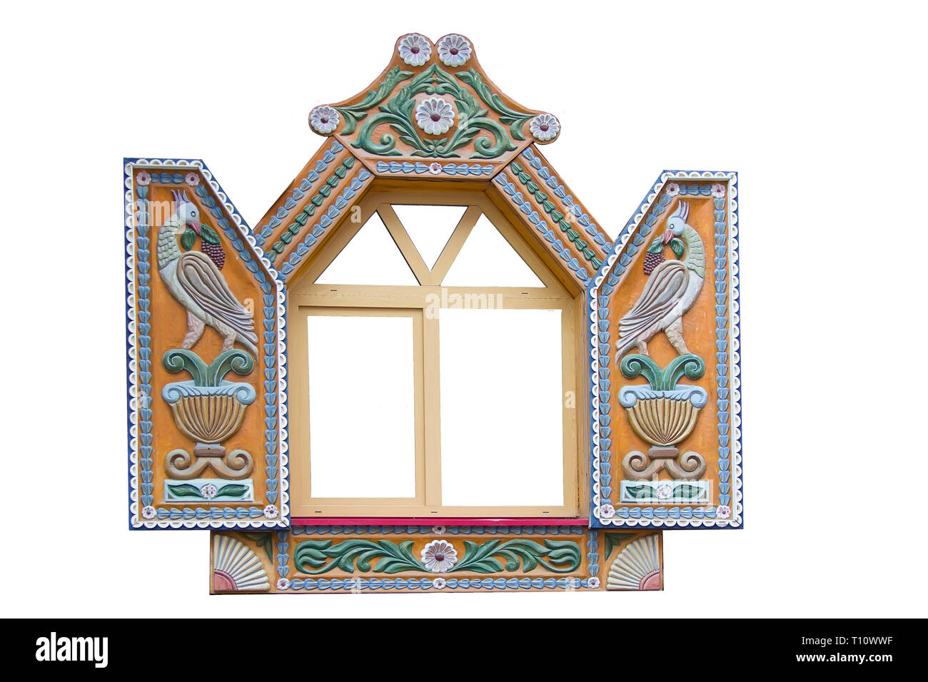 Wooden carved window on a white background Stock Photo - Alamy