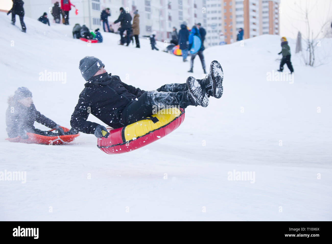 Belarus, the city of Gomel, January 07, 2018.Central Park.Child ...
