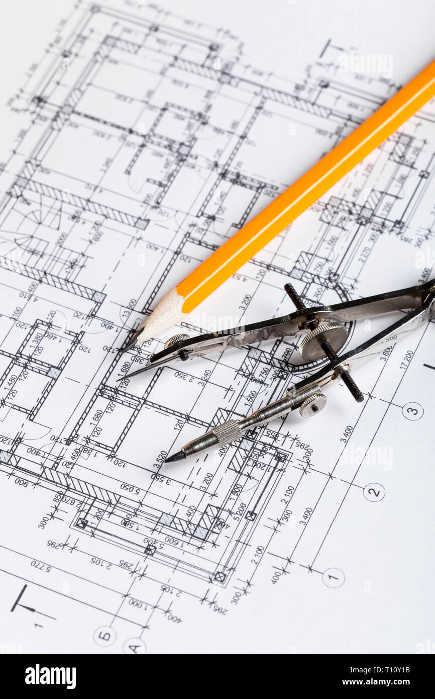 Architect worplace top view Stock Photo - Alamy