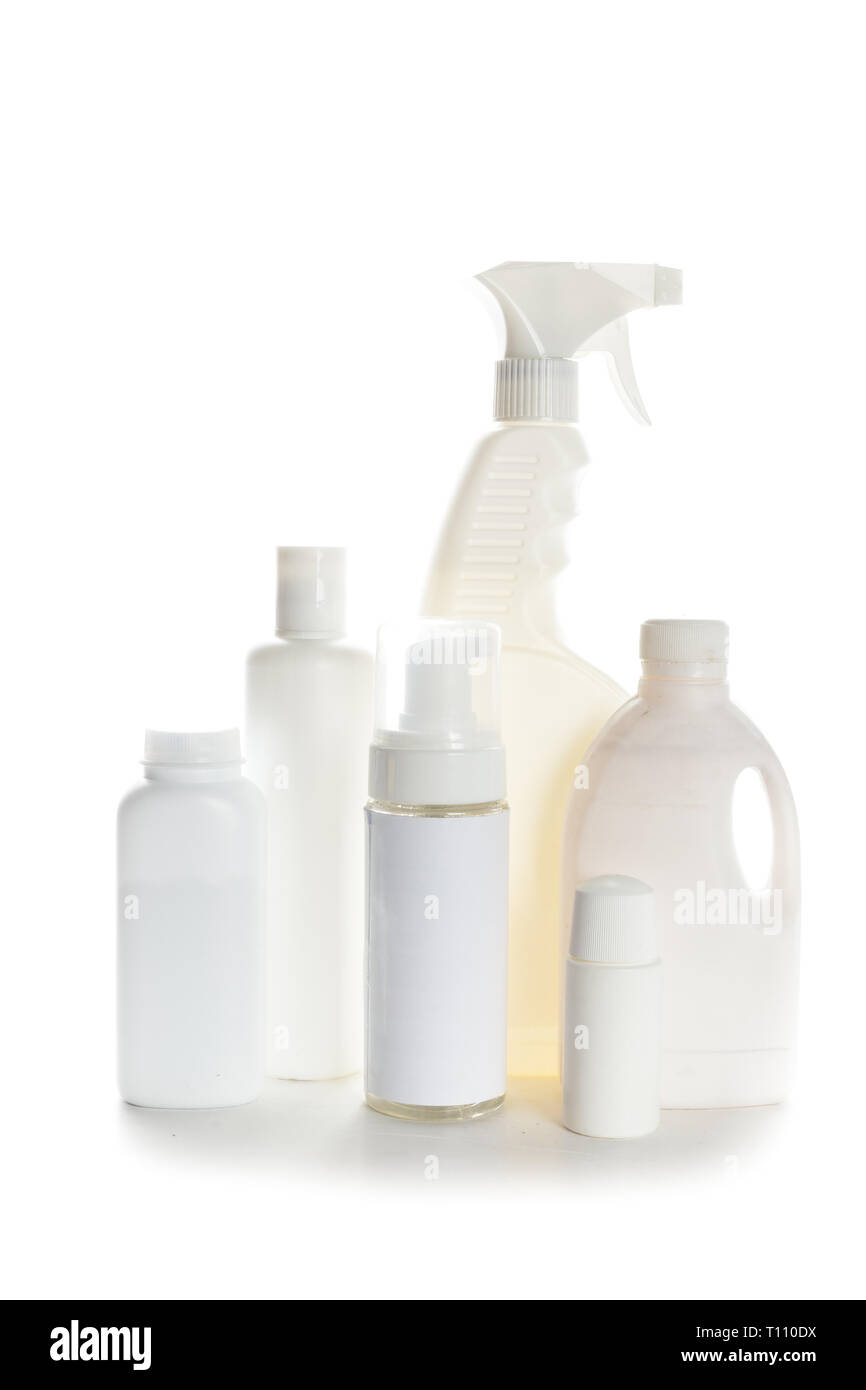 Cleaning product plastic container for house clean on white background ...