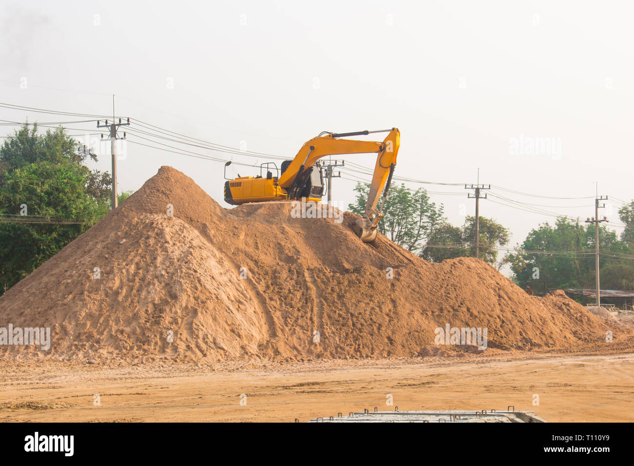 large diesel mechanical excavator digging earth machine at excavation ...