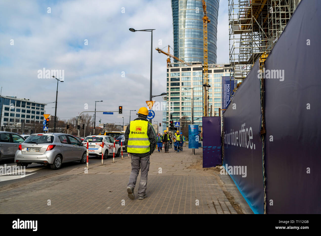 The builder goes to construction along the road. Builder near the ...