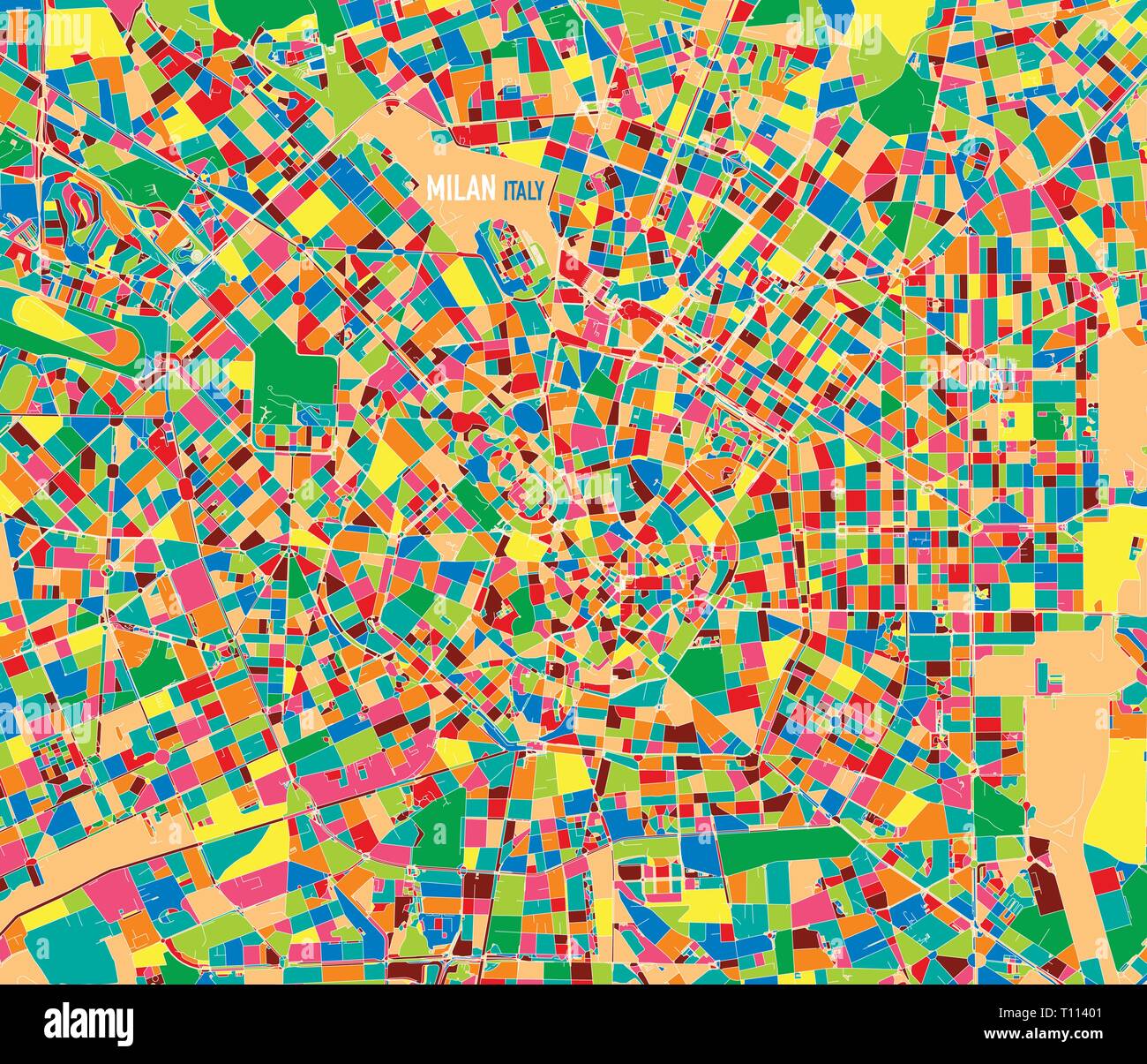 Satellite map of Milan, Italy, cultural and historic center. Streets ...