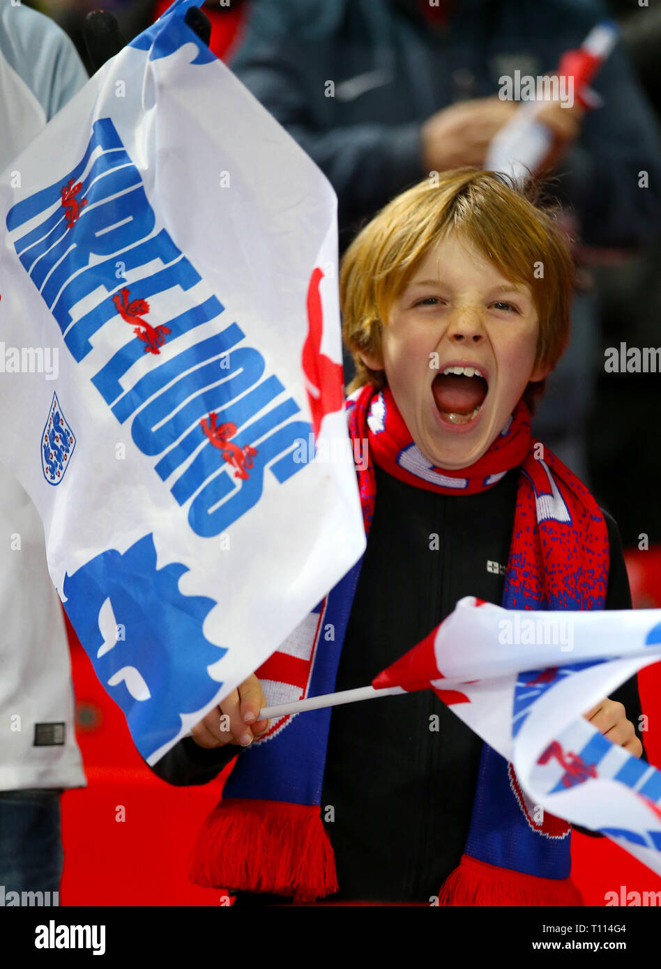 A young England fan in the stands during the UEFA Euro 2020 Qualifying ...