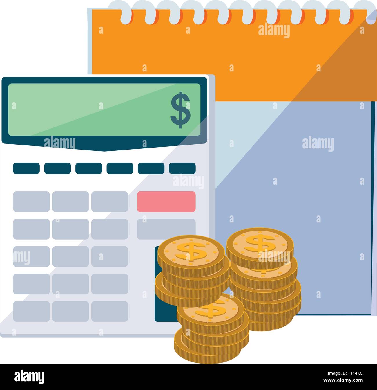 coins money with calendar and calculator vector illustration design ...