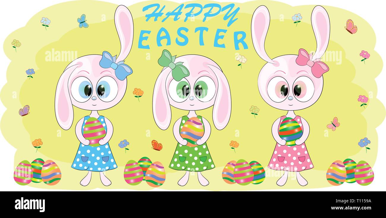 cute cartoon rabbits with easter egs vector illustration Stock Vector ...