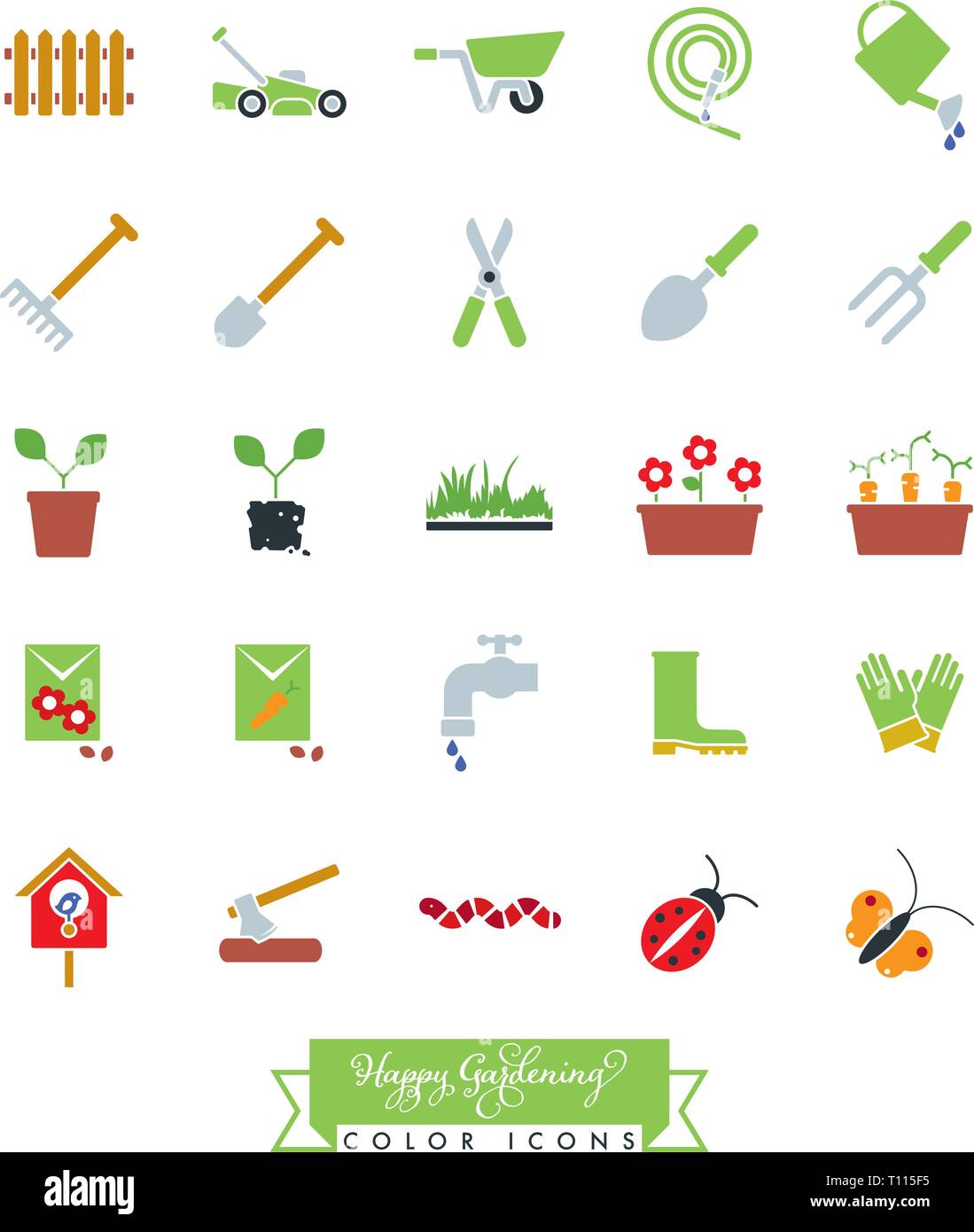 Collection of colored gardening icons vector illustration Stock Vector ...