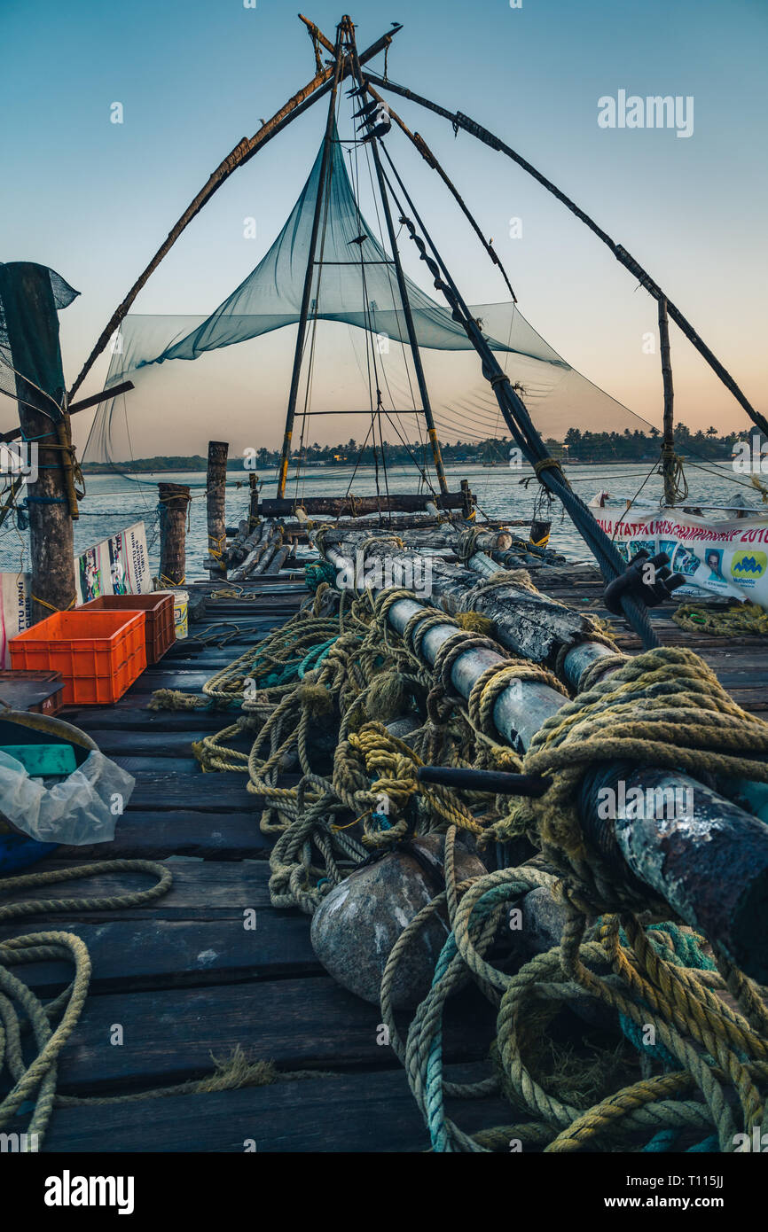 Chinese fishing nets during the Golden Hours at Fort Kochi, Kerala ...